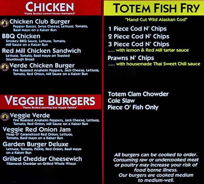 Red Mill Totem House Menu, Menu for Red Mill Totem House, Ballard ...