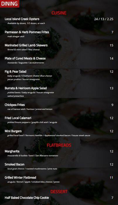 Menu at Storyville desserts, Boston
