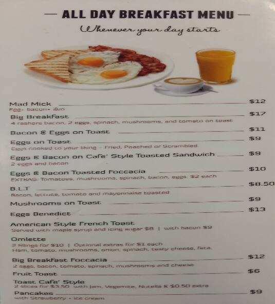 Menu at Lady Sevin cafe, Whittlesea