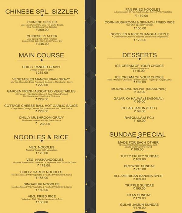Menu at The Veggie Bites, New Delhi