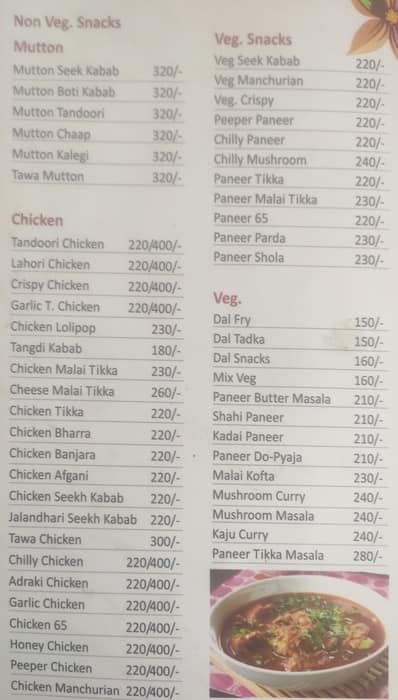 Menu at Barbeque, Jabalpur
