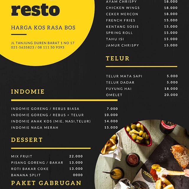 Menu at Bosque Resto restaurant, West Jakarta