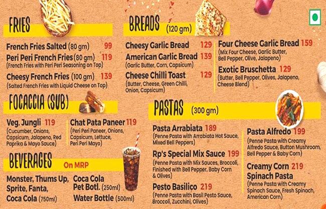 Menu at RP's Pizzeria, Ahmedabad