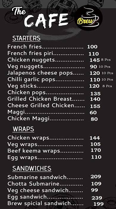 Menu of The Cafe Brew, Kulathoor, Trivandrum