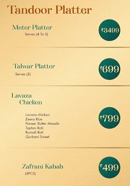 Menu of Pista House, Nagaram, Secunderabad