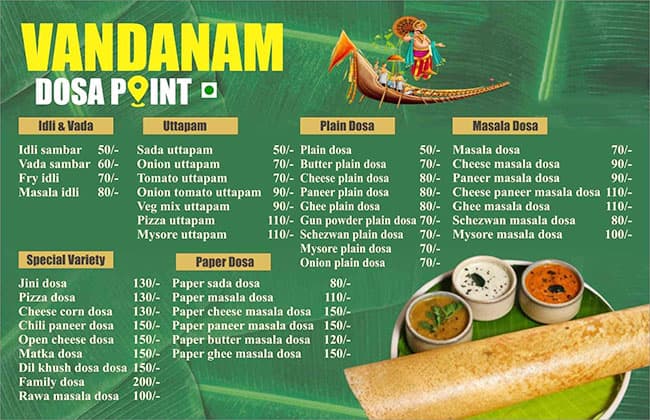 Menu of Vandnam Dosa Point, Vijay Nagar, Indore