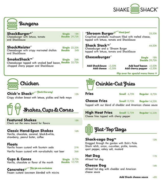 Menu at Shake Shack, Istanbul, Çeçen Sokağı No:1