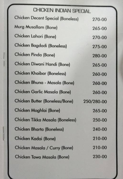 Menu at Decent Restaurant, Ahmedabad, 1st Floor