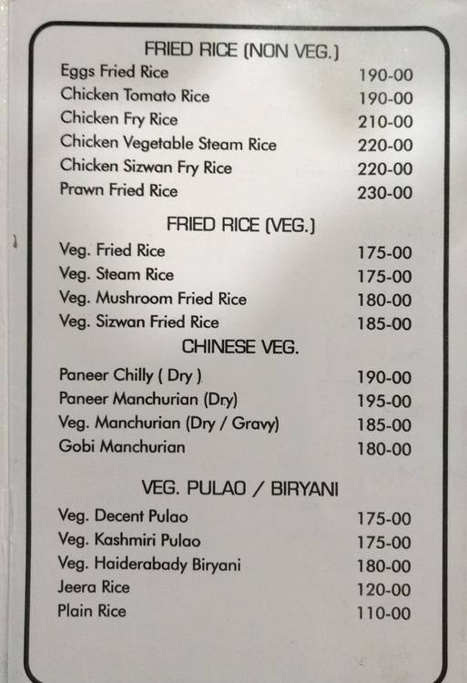 Menu at Decent Restaurant, Ahmedabad, 1st Floor