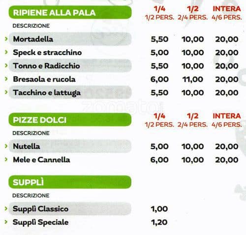 Menu at Alice Pizza pizzeria, Rome, Via delle Cave di Pietralata