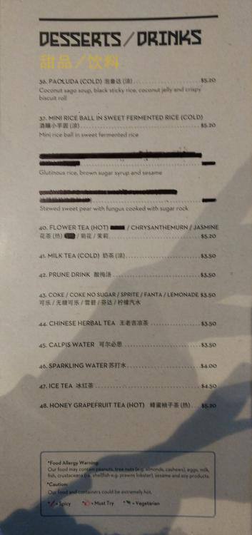 Menu at Two Sticks Yunnan China, Haymarket, Shop 7