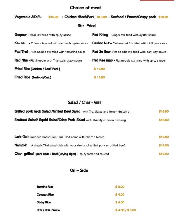 Menu at Thai@Toorak restaurant, Toorak