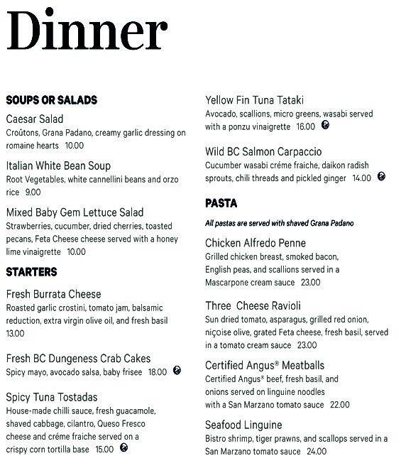 Menu at Café One, Vancouver, Burrard St