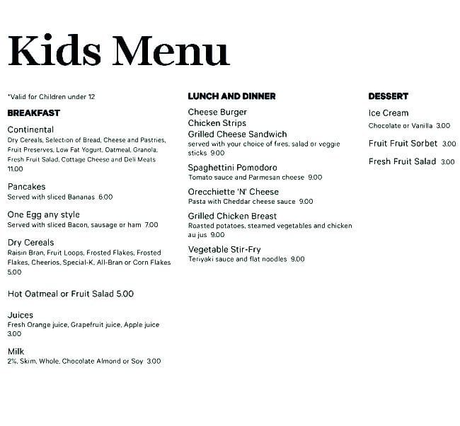 Menu at Café One, Vancouver, Burrard St