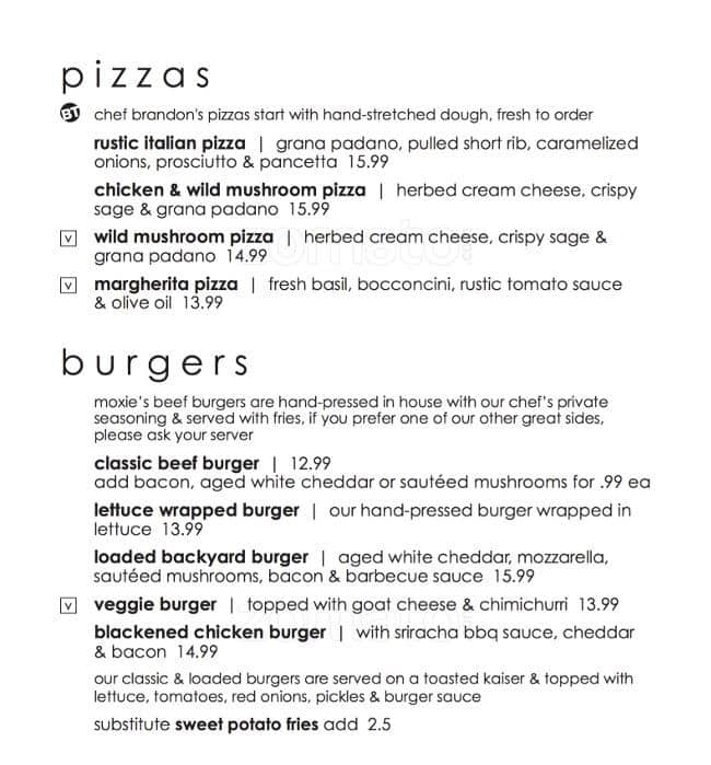 Menu at Moxies Barrie Restaurant, Barrie