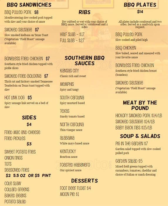 Menu at The Boar's Nest BBQ, Seattle