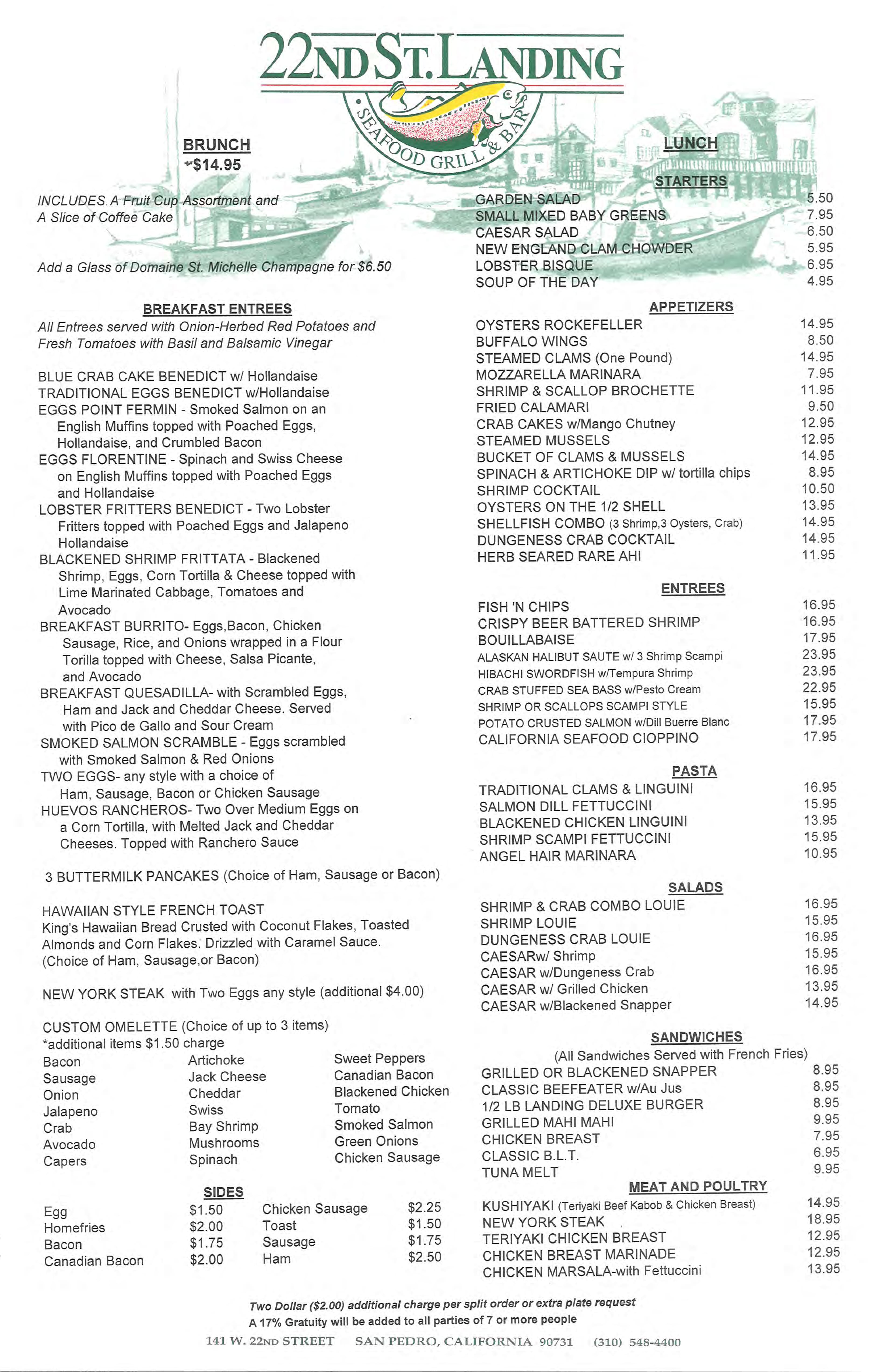 Menu at 22nd St. Landing Seafood Grill & Bar, Rancho Palos Verdes