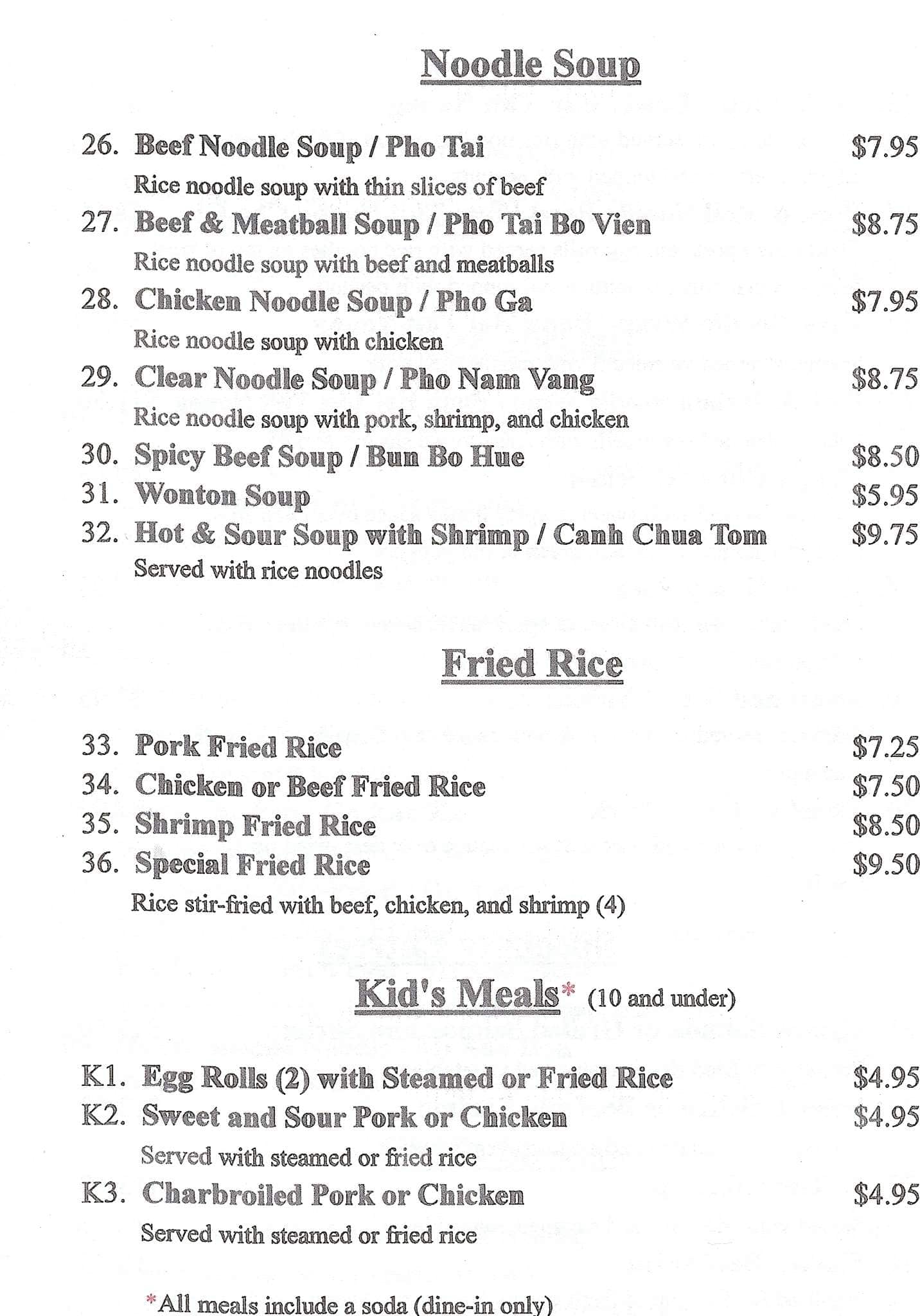 Menu at Little Saigon Vietnamese Restaurant, Nampa