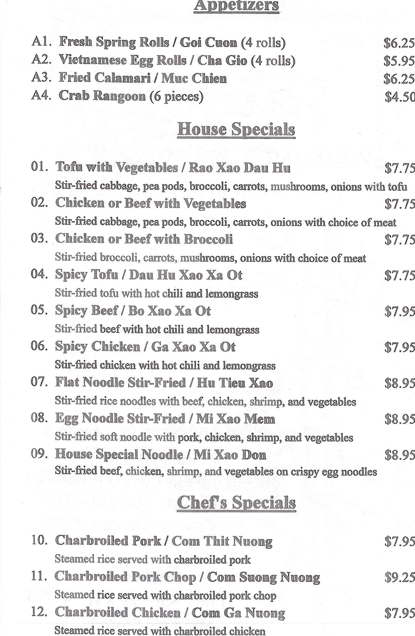 Menu at Little Saigon Vietnamese Restaurant, Nampa