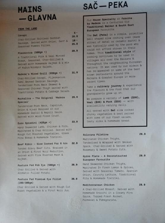 Menu at Fabrika by Madera restaurant, Canley Heights
