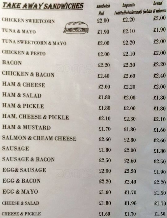 Menu at Serena cafe, London