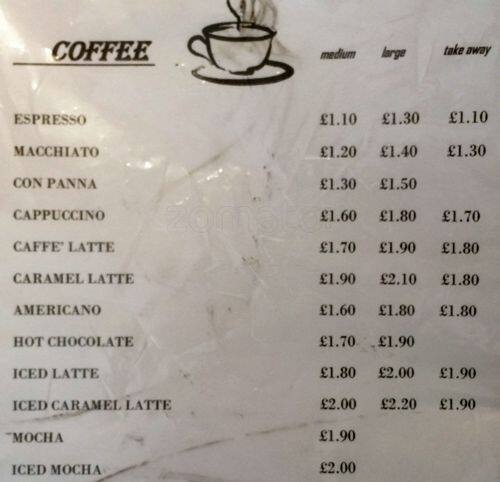 Menu at Serena cafe, London