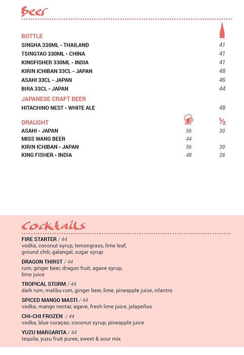 Menu at Miss Wáng - Majestic City Retreat Hotel pub & bar, Dubai