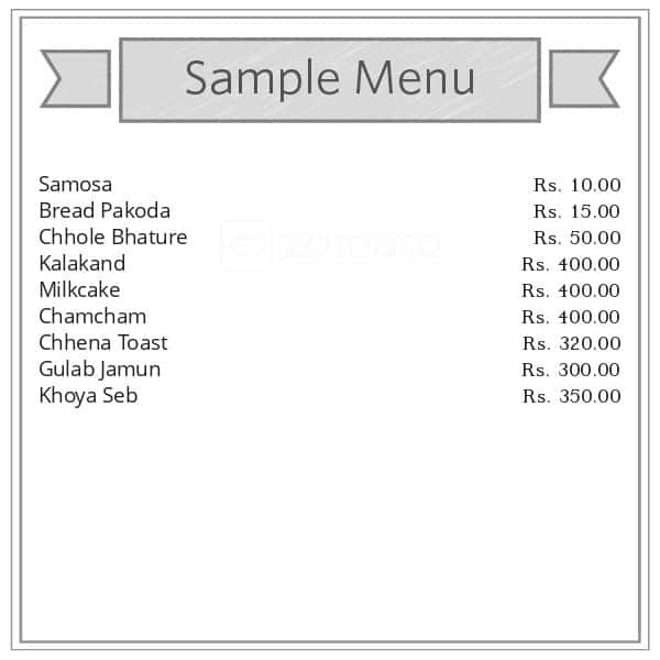 Menu of Jyoti Sweets, Nehru Nagar, Ghaziabad