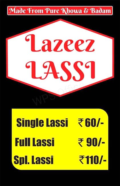 Menu of Lazeez Lassi, Moti Nagar, Hyderabad