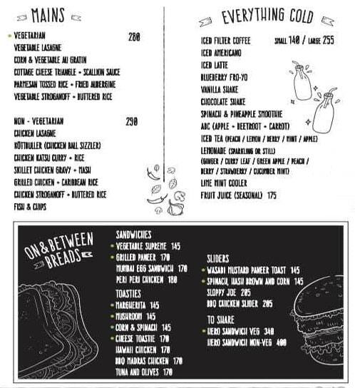 Menu at Writer's Café, Puducherry