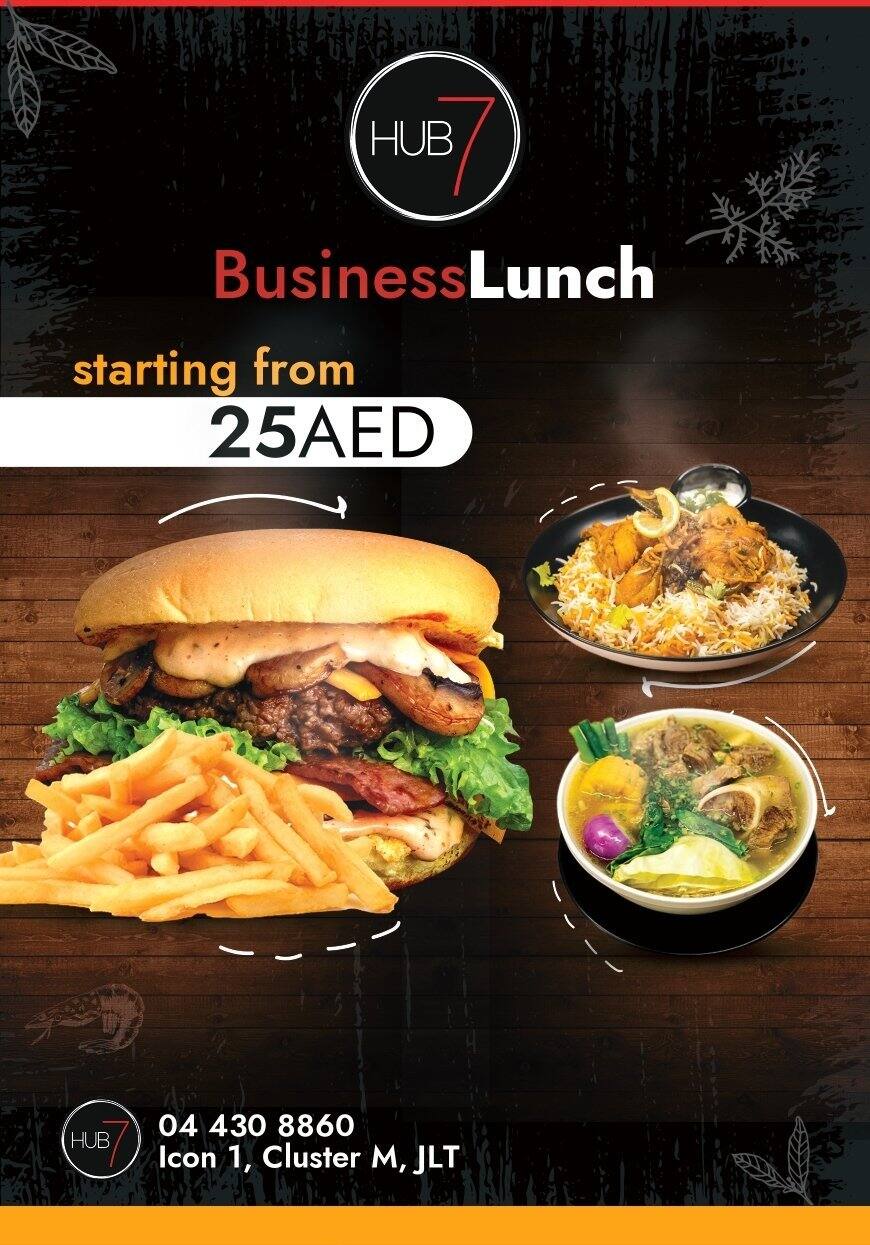 Menu at The HUB 7 restaurant, Dubai