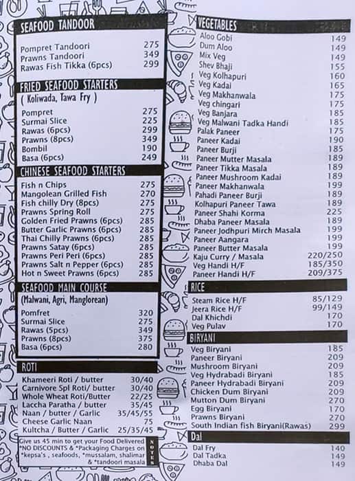 Menu at Carnivore, Navi Mumbai, besides bank of