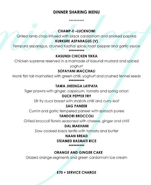 Menu at Mint Leaf Lounge restaurant, London, 12 Angel Ct