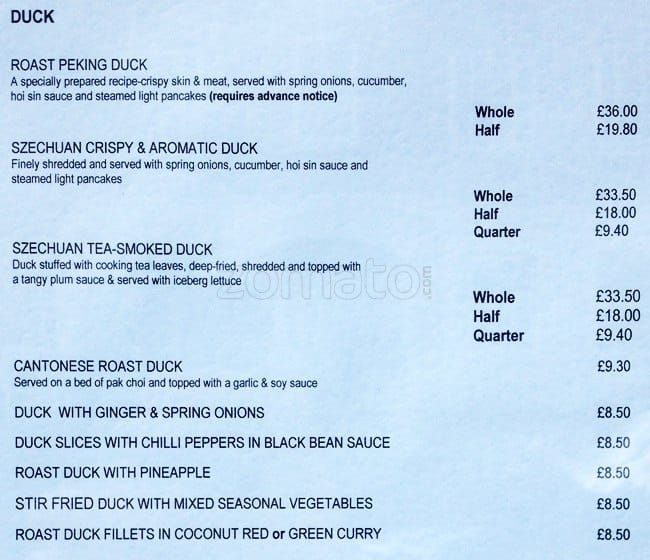 Menu at The Dragon Inn restaurant, Richmond, 130 Sheen Rd