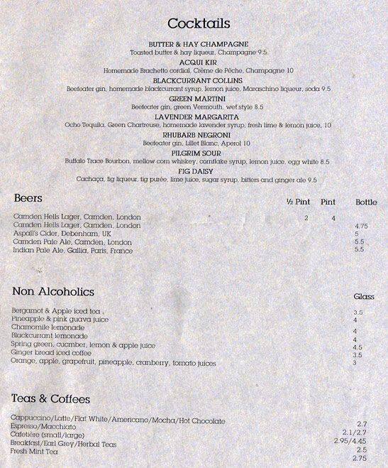 Menu at The Zetter Clerkenwell pub & bar, London, 49-50 St John's Sq
