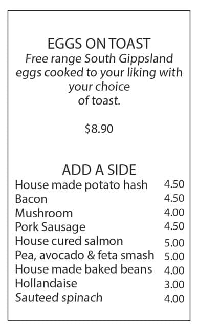 Menu at The Butlers Pantry restaurant, Rowville