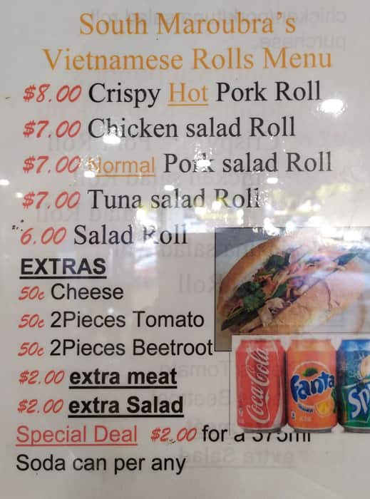 Menu at South Maroubra Hot Bread and Cakes Bakery, Maroubra