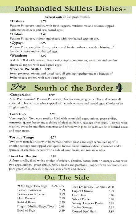 Menu at Le Peep restaurant, Evanston, 827 Church St