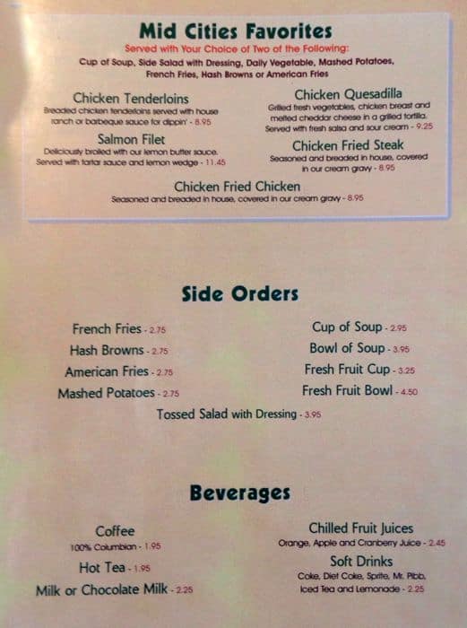 Menu at Mid Cities Cafe, Bedford