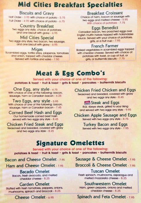 Menu at Mid Cities Cafe, Bedford