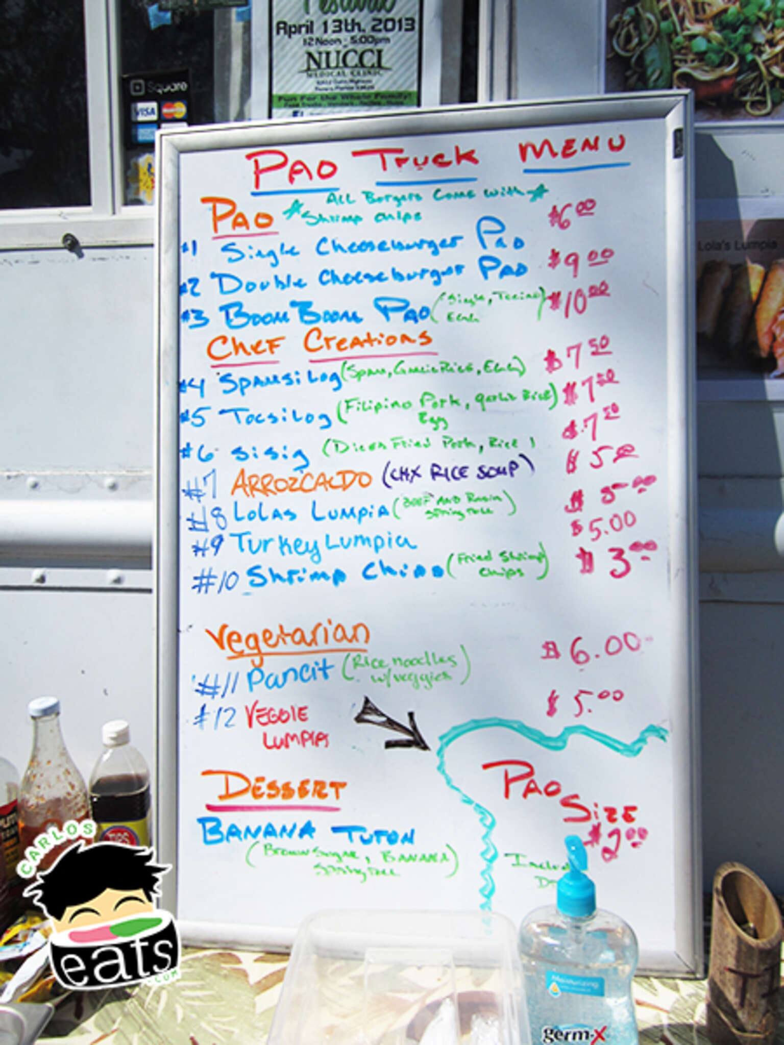 Menu at PAO Truck, Tampa