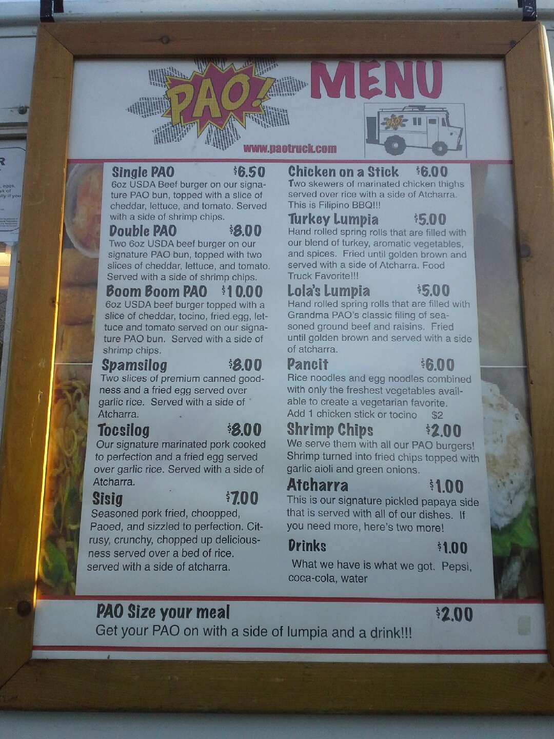 Menu at PAO Truck, Tampa