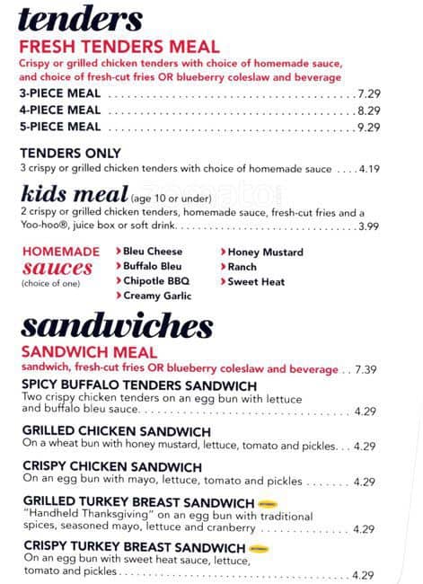 Menu at Tenders PDQ fast food, Cornelius