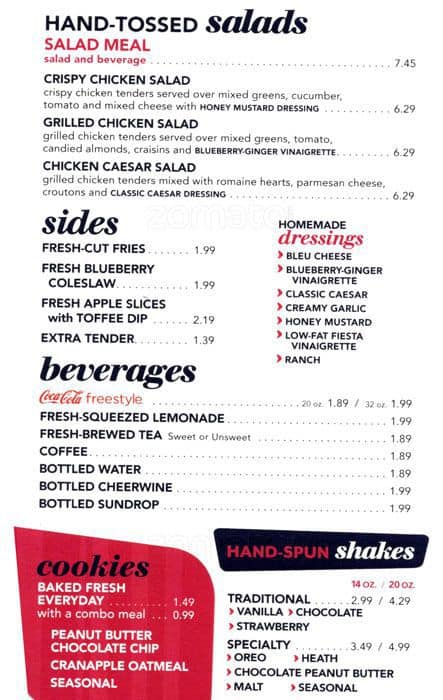 Menu at Tenders PDQ fast food, Cornelius