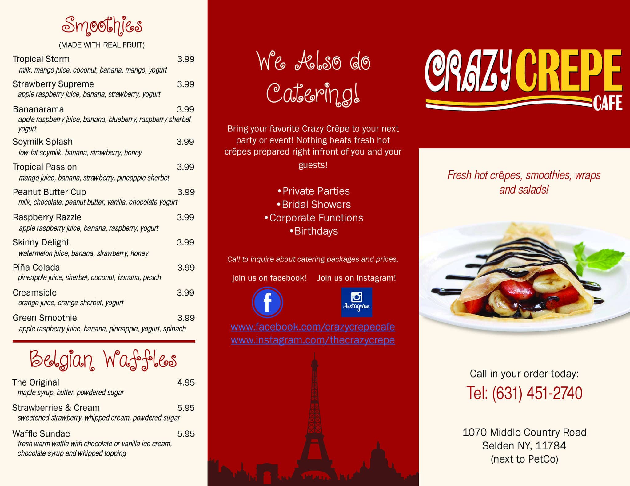 Menu at Crazy Crepe Cafe, Selden