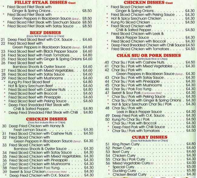 Menu at Evergreen Chinese Takeaway Stretford restaurant, Manchester