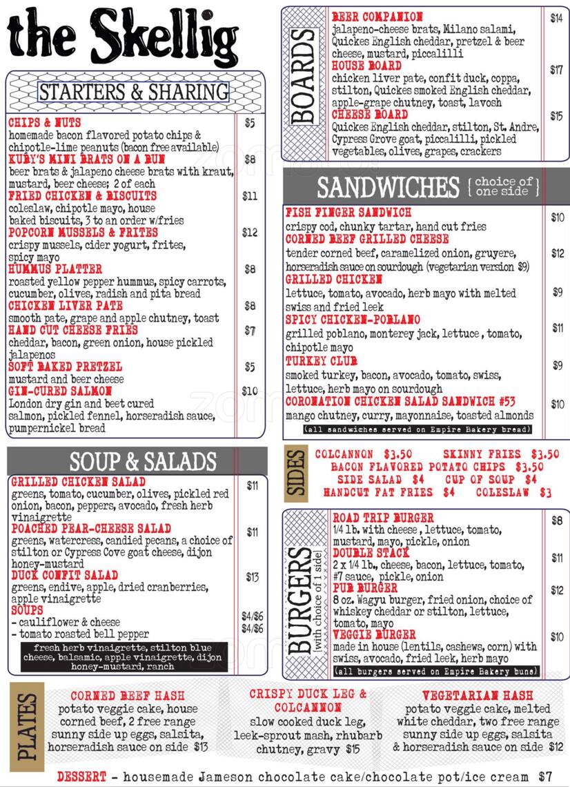 The Skellig Menu, Menu for The Skellig, Old East Dallas, Dallas ...