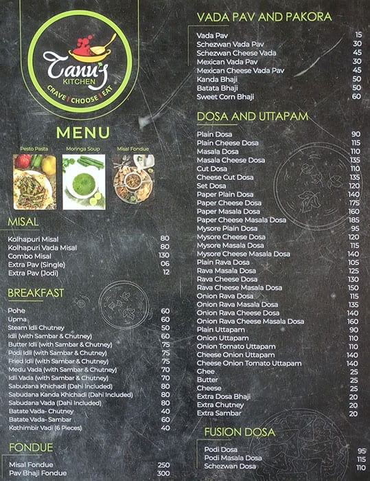 Menu of Tanu's Kitchen, Warje, Pune