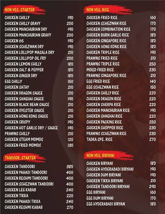 Menu of Tadka Chinese Restaurant, Dombivali East, Thane