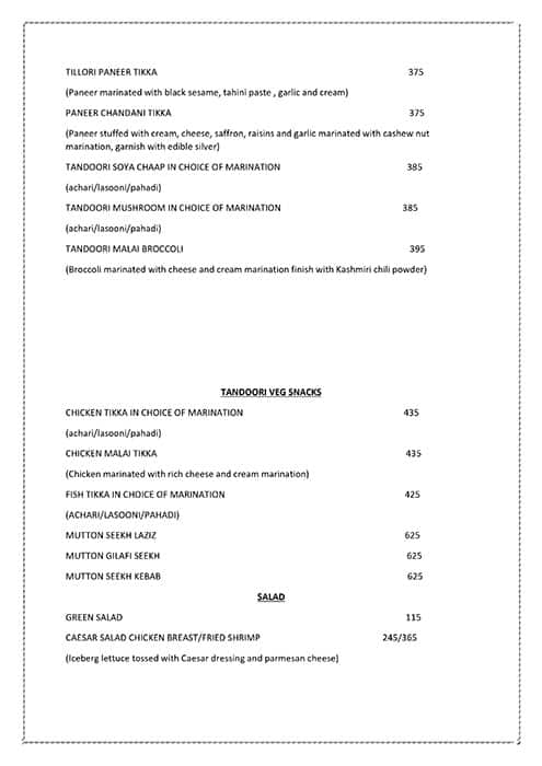 Menu at Adam’s Ale, Indore